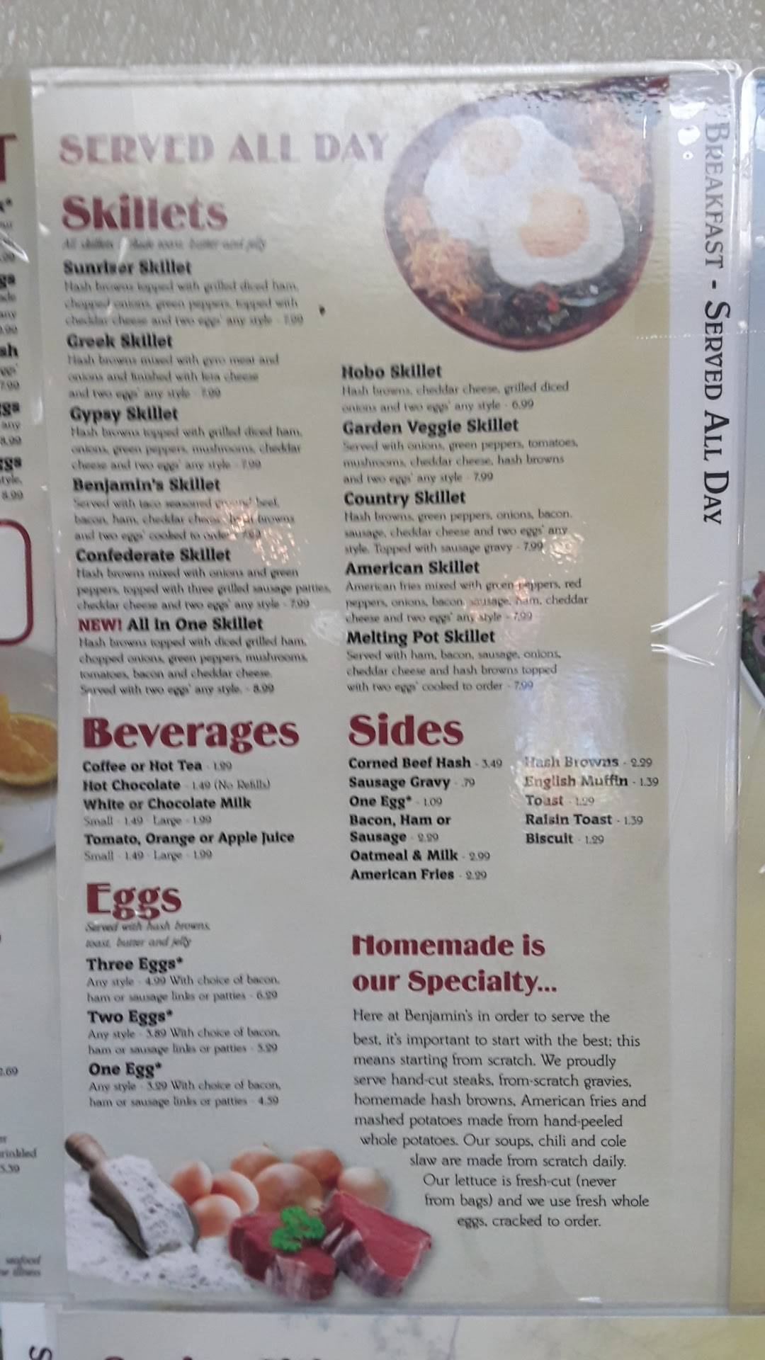 Menu at Benjamin's Family Dining restaurant, Clinton