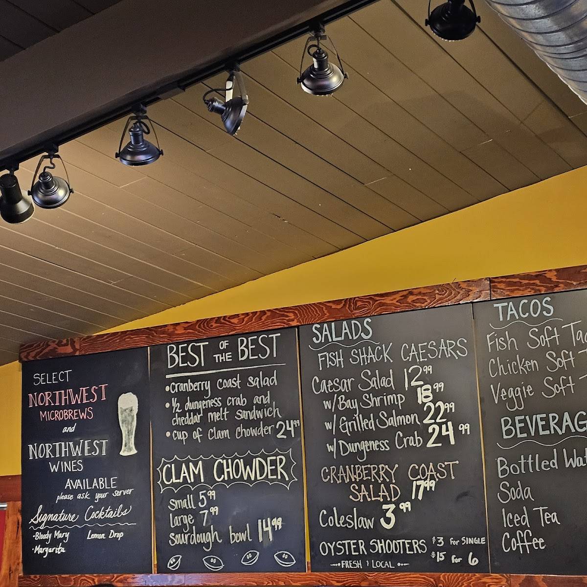 Menu at Bennett's Fish Shack restaurant, Ocean Shores