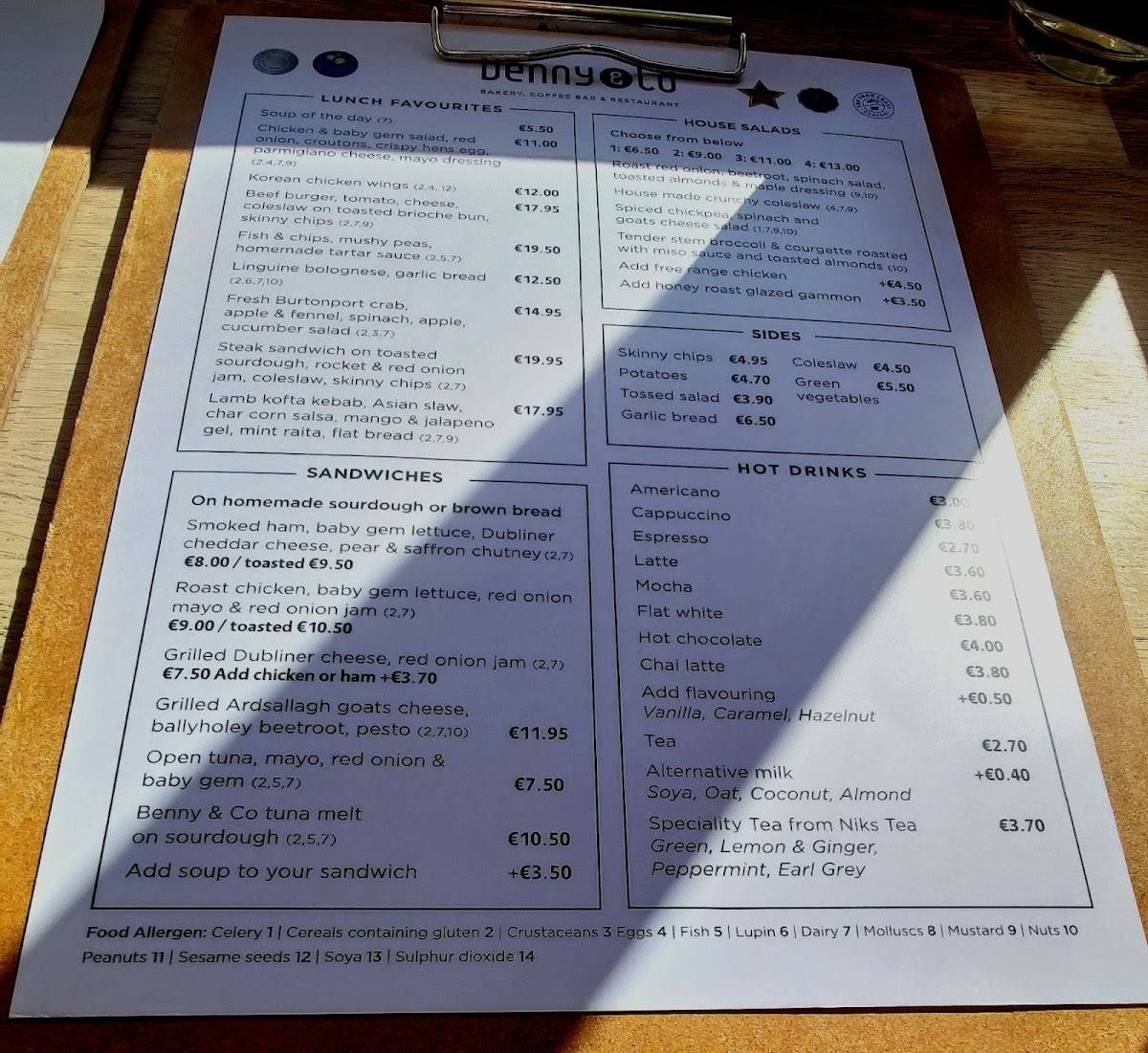 Menu at Benny & Co coffee bar & restaurant, Ballybofey