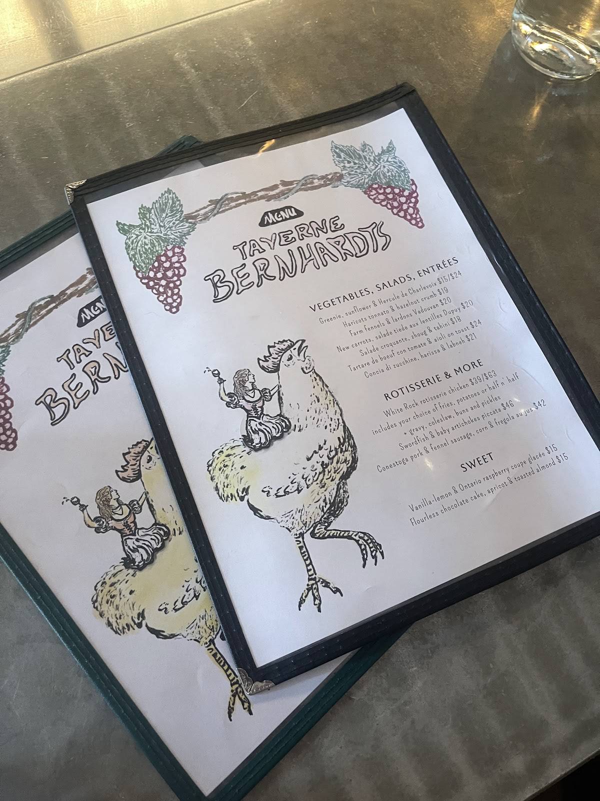 Menu at Bernhardt's restaurant, Toronto