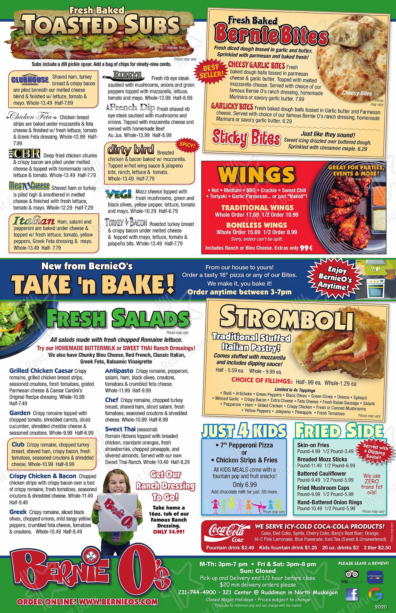 Menu at Bernie O's Pizza pizzeria, North Muskegon, 321 Center St