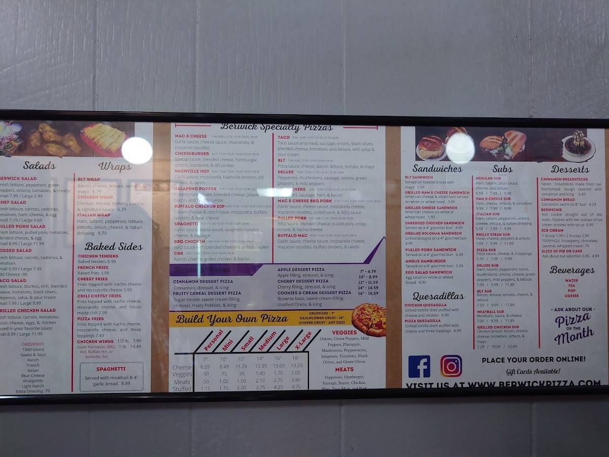 Menu at Berwick Pizza pizzeria, Green Camp, 205 Marion St