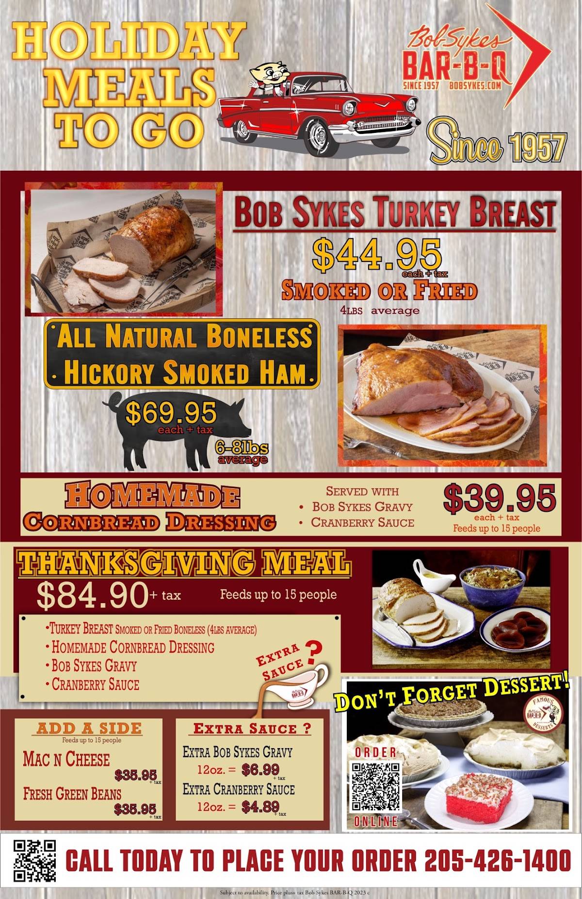 Menu at Bob Sykes BAR-B-Q, Bessemer