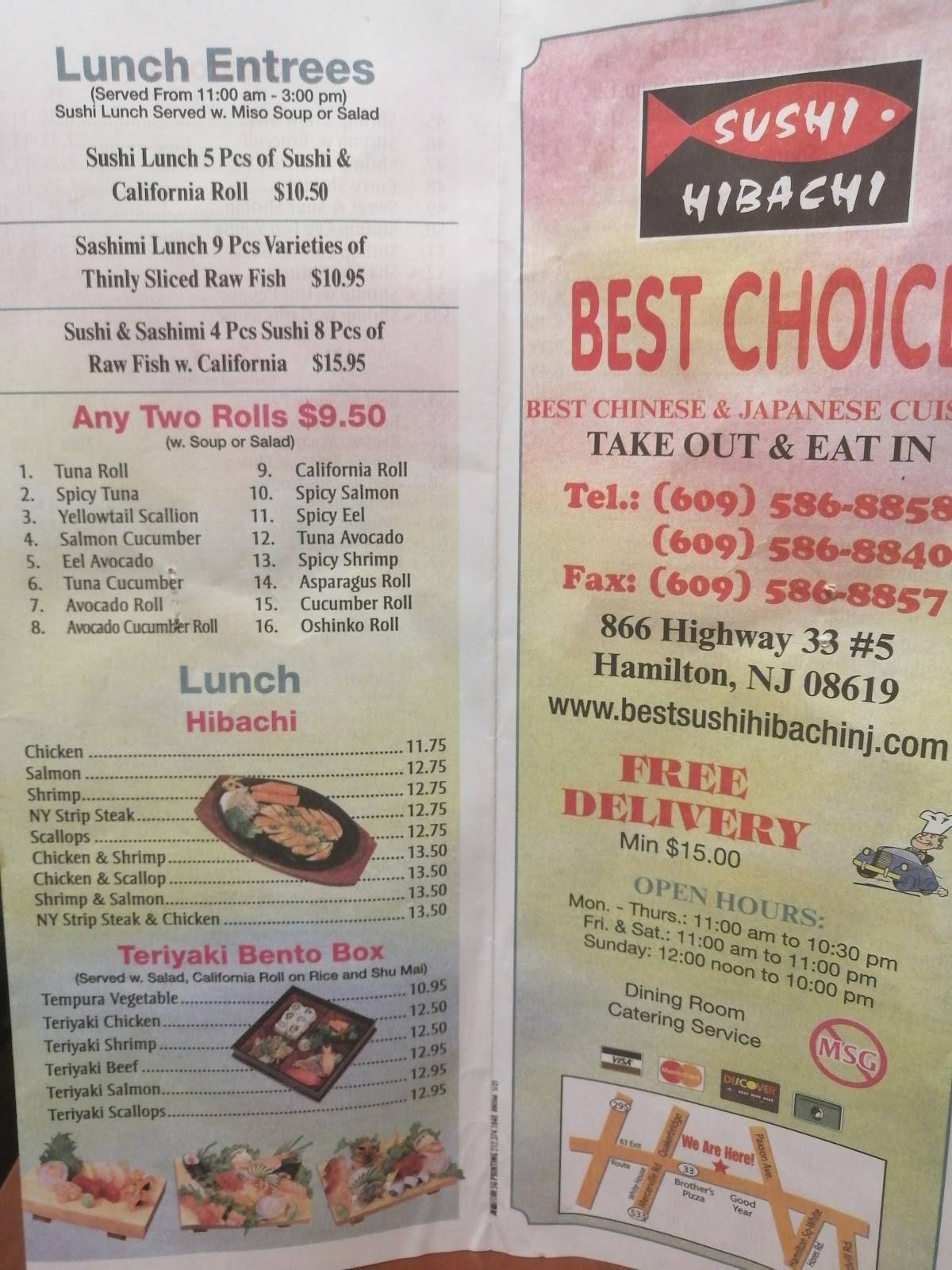 Menu at Best Choice restaurant, Hamilton Township