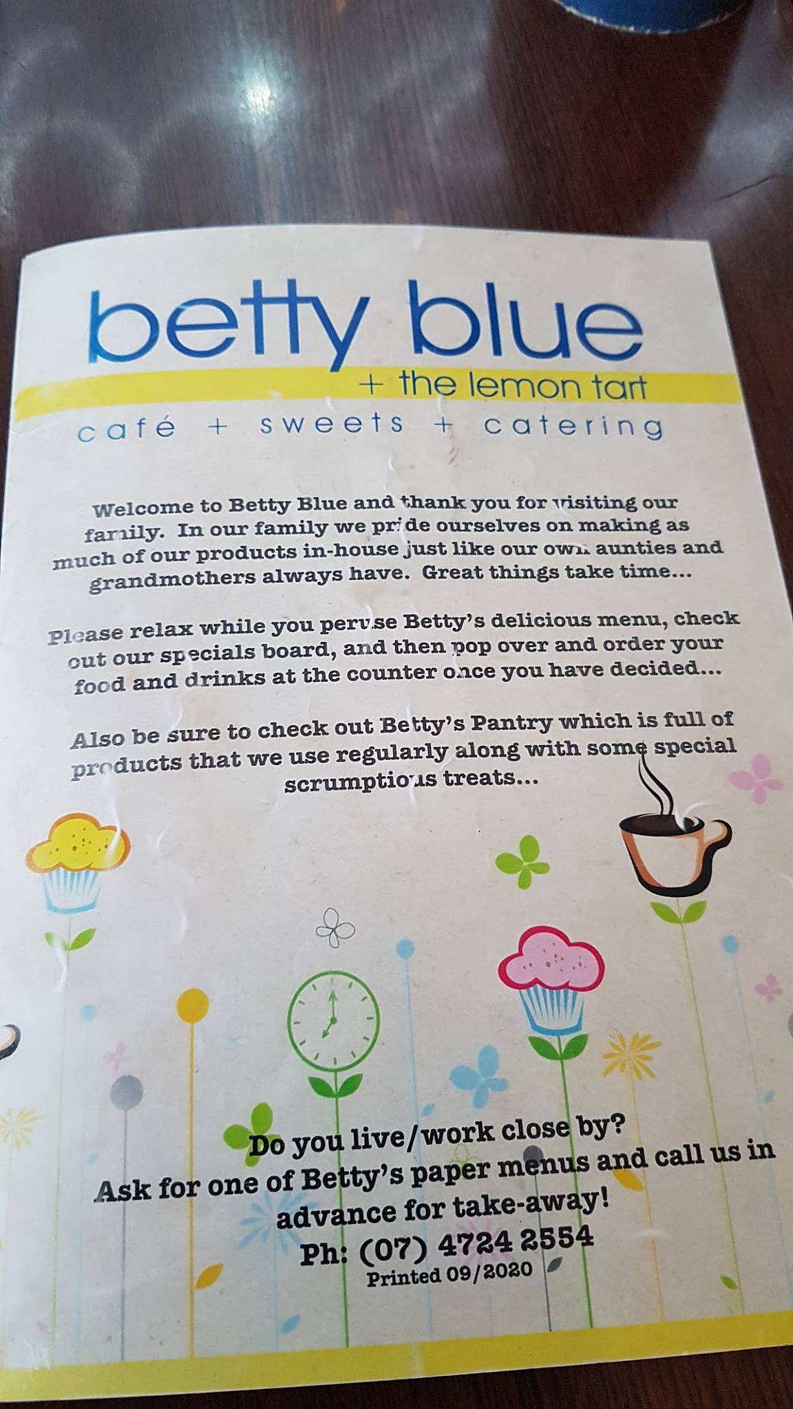 Menu at Betty Blue & The Lemon Tart restaurant, Townsville, 95 Denham St