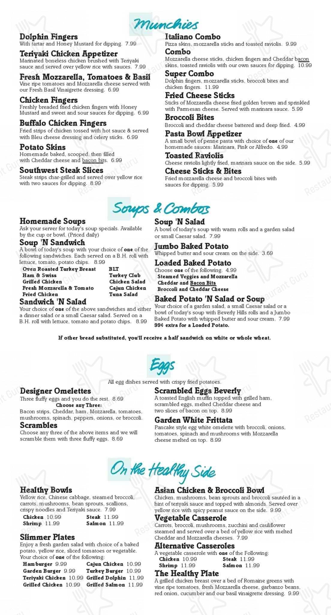 Menu at Beverly Hills Cafe, Davie, Cleary Blvd