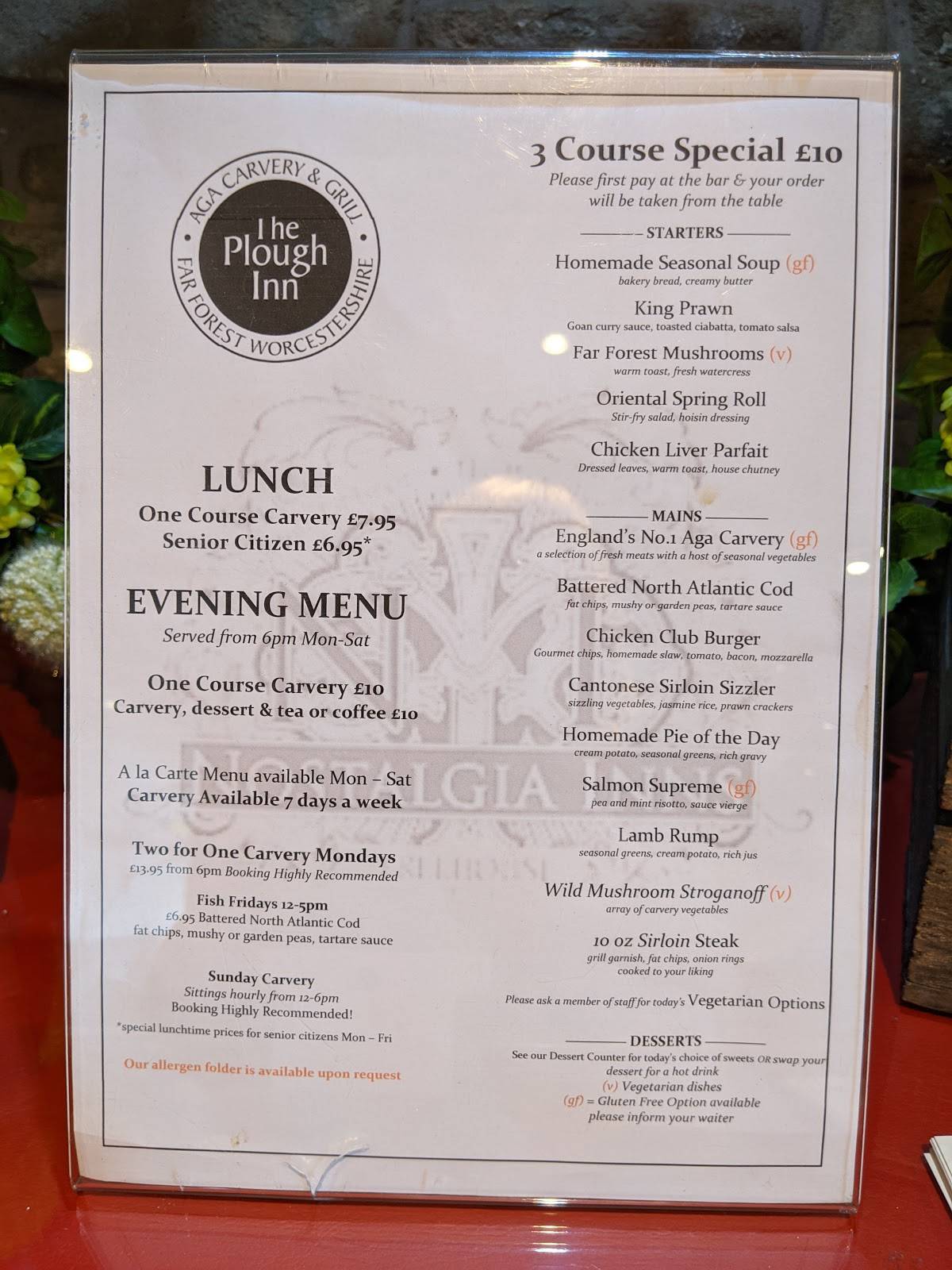 Menu at The Plough Inn pub & bar, Bewdley, The Plough Inn