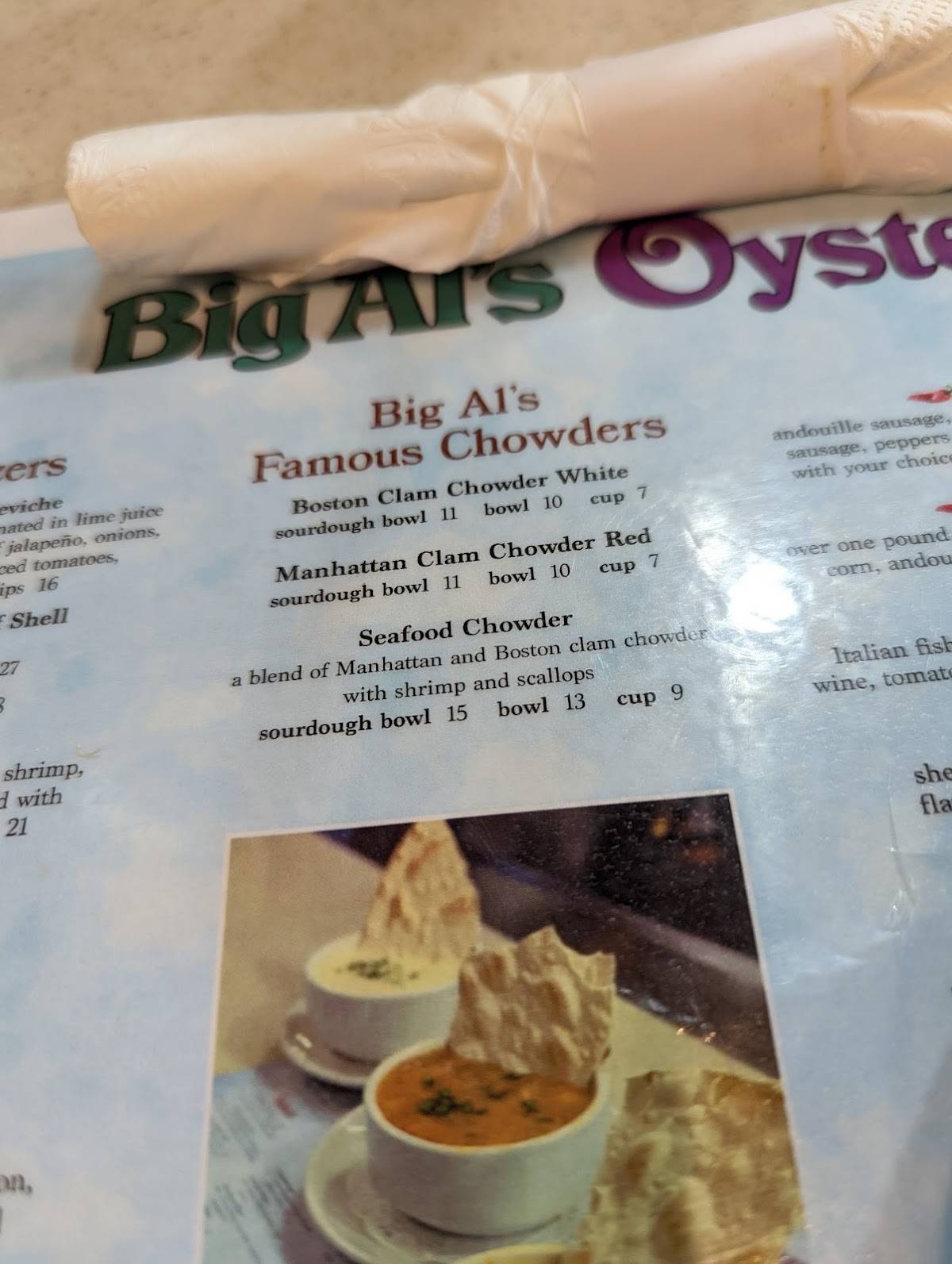 Menu at Big Al's Oyster Bar, Las Vegas, W Tropicana Ave