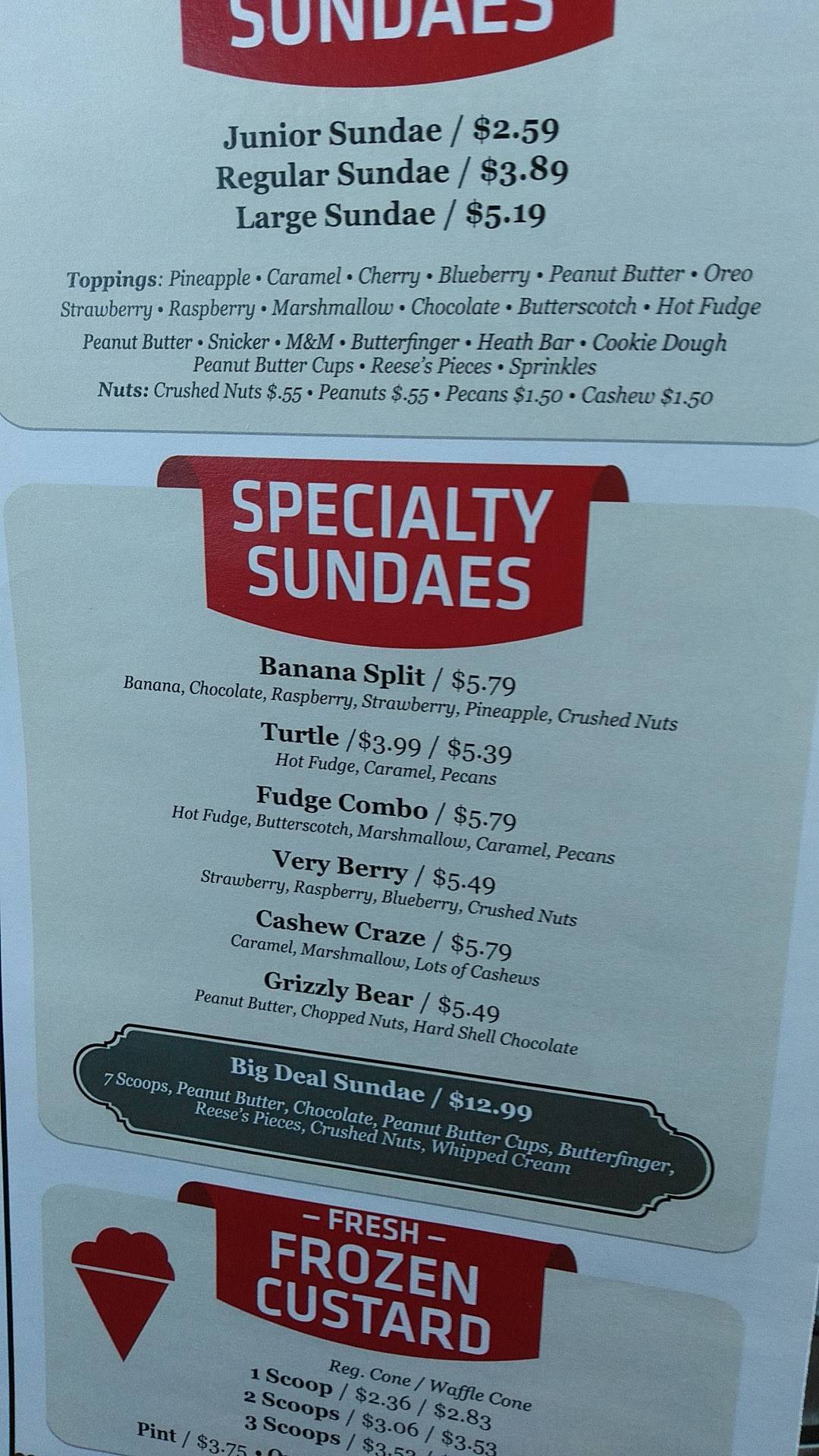 Menu at Big Deal Burgers & Custard restaurant, West Allis