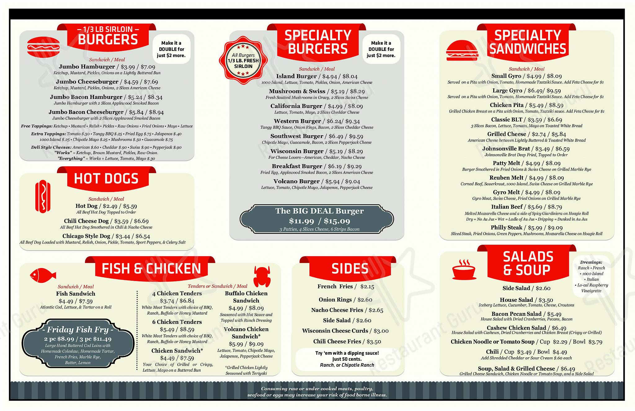Menu at Big Deal Burgers & Custard restaurant, West Allis