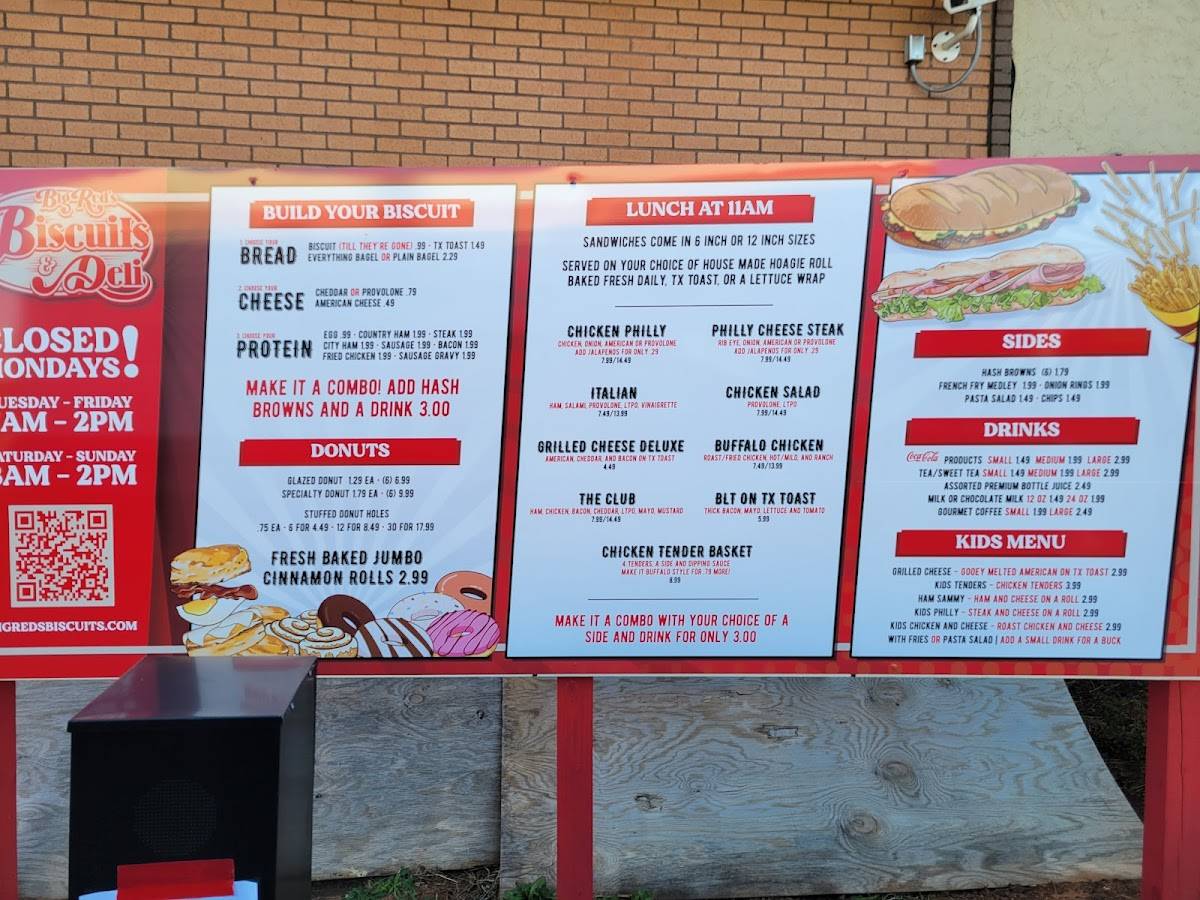 Menu at Big Red’s Biscuits & Deli restaurant, Dawsonville