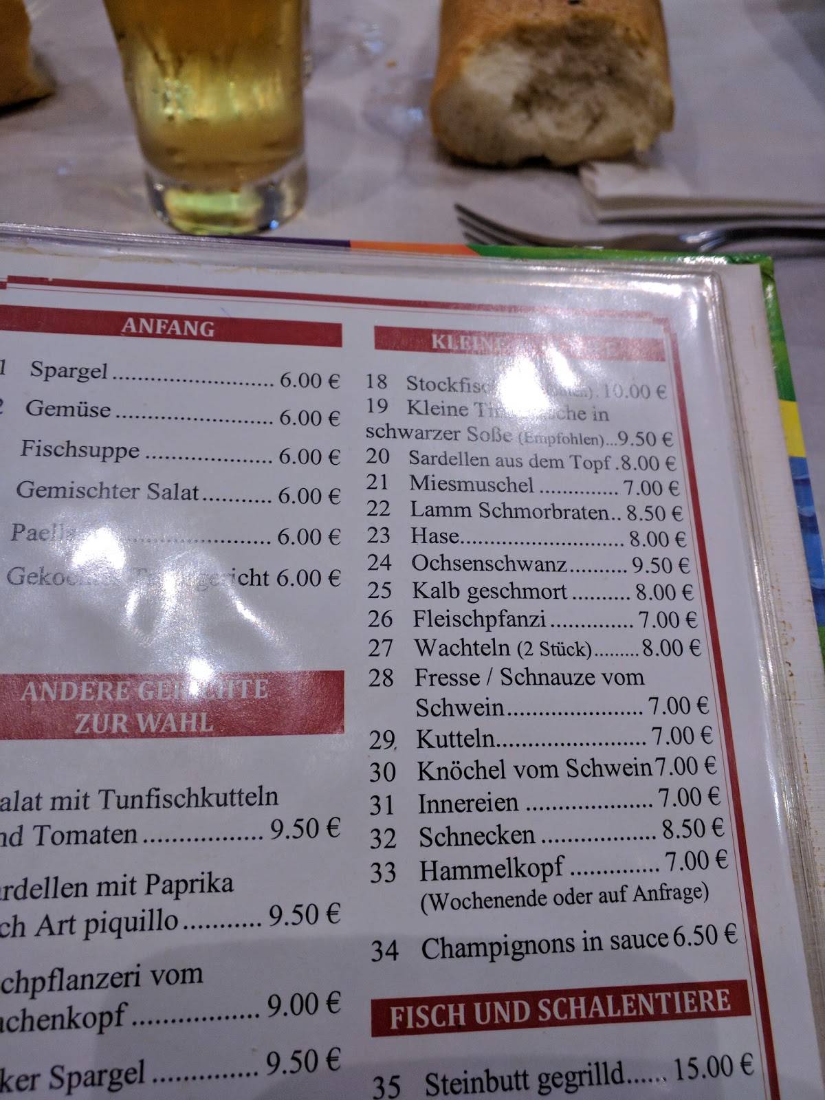 Menu at Rio-Oja Restaurant, Bilbao