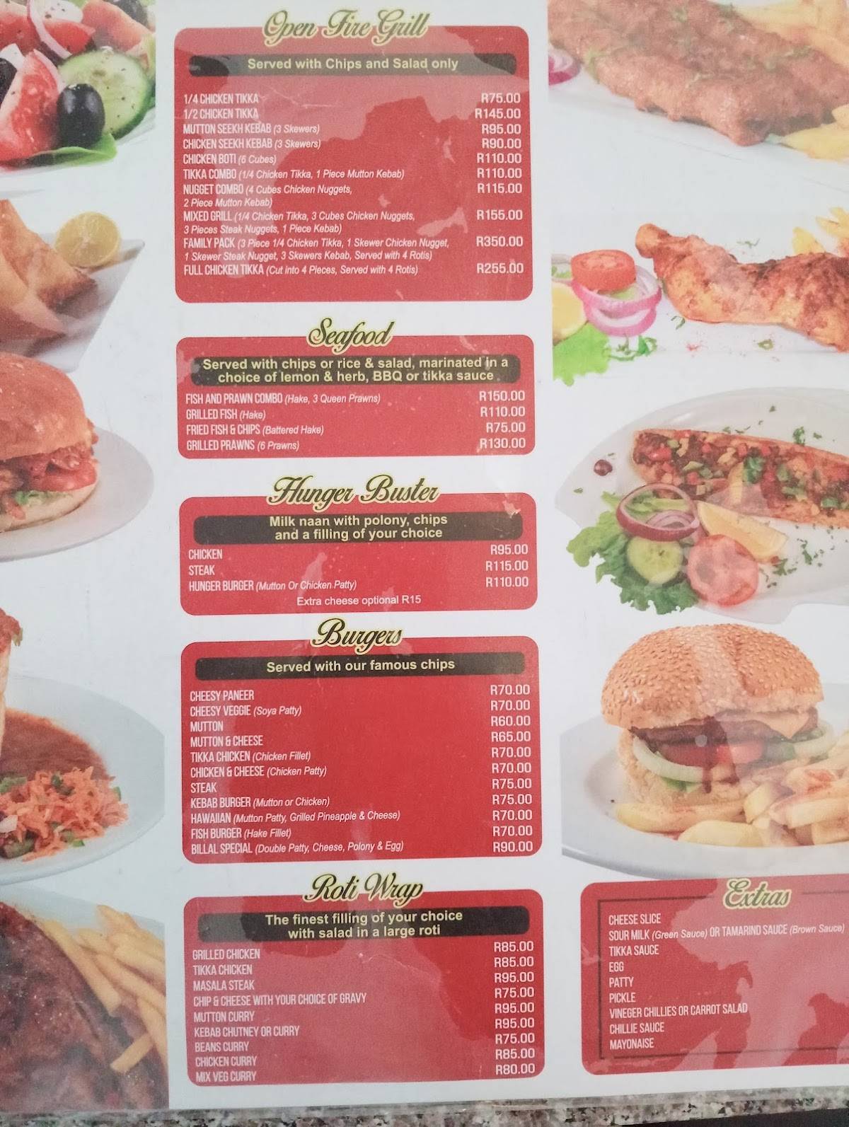 Menu at Billal Cuisine North Beach Branch restaurant, Durban