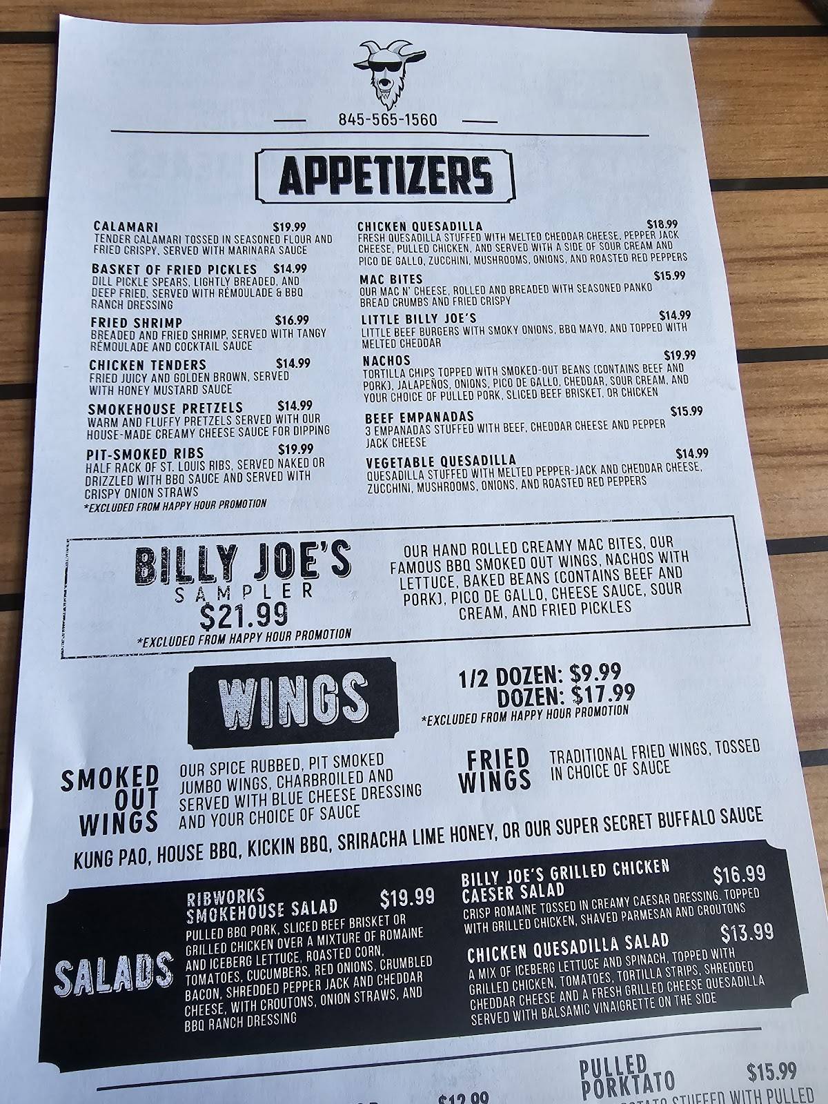Menu at Billy Joe's Ribworks pub & bar, Newburgh
