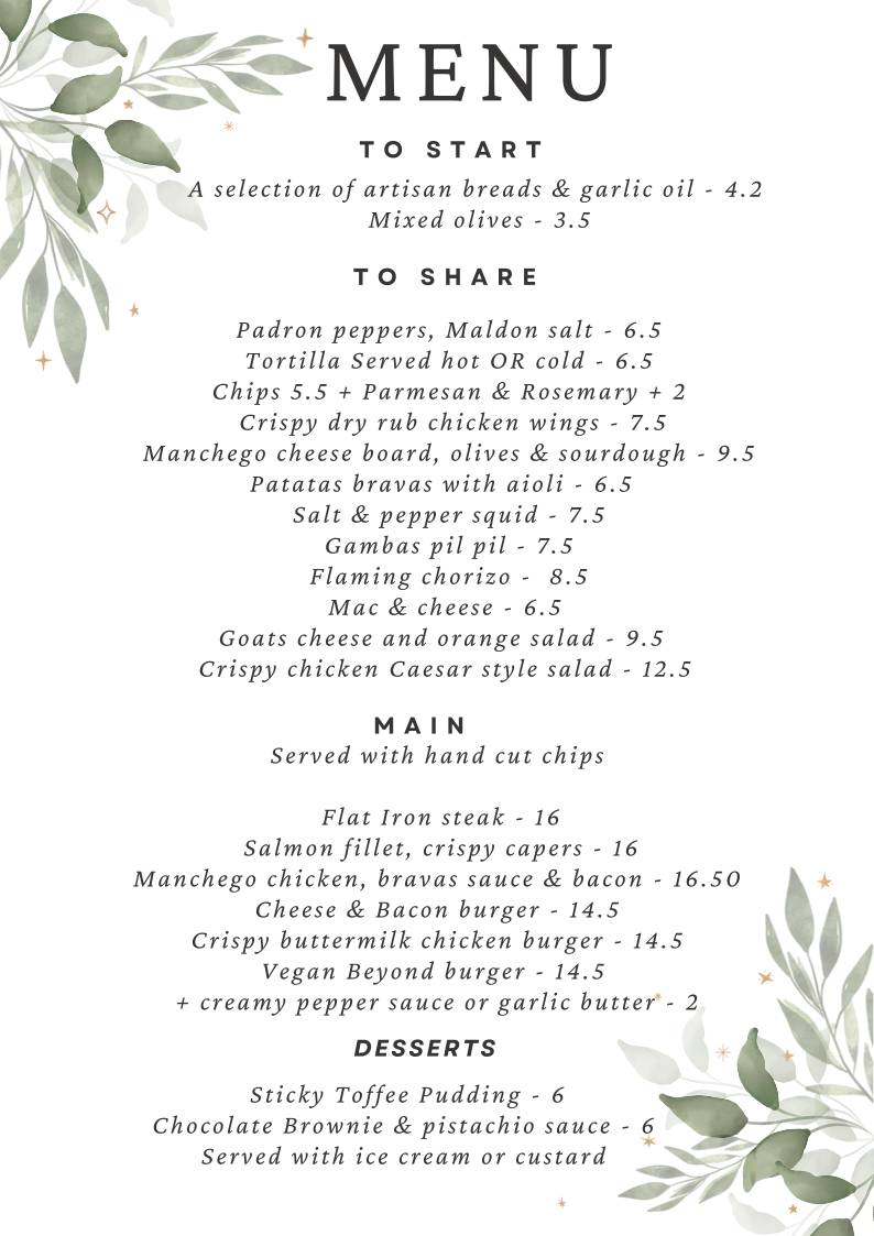 Menu at Birdcage Stoke Newington pub & bar, London, 58 Stamford Hill