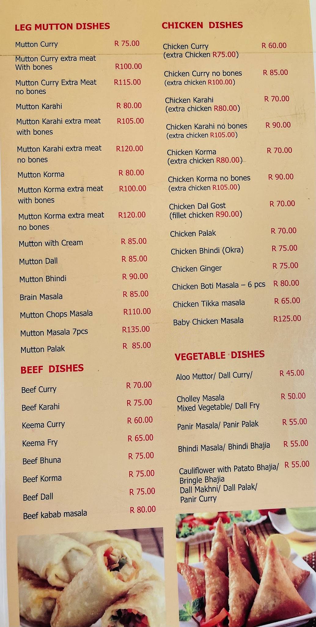 Menu at Bismillah Restaurant, Lenasia South, Ennerdale