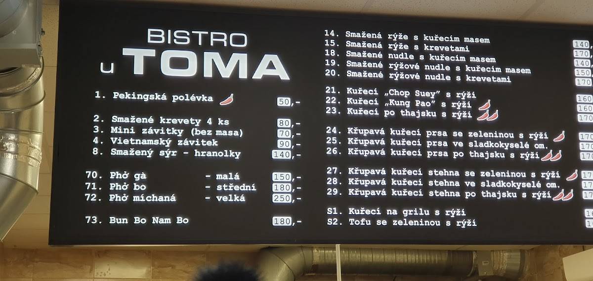 Menu at Bistro u Toma restaurant, Sokolov