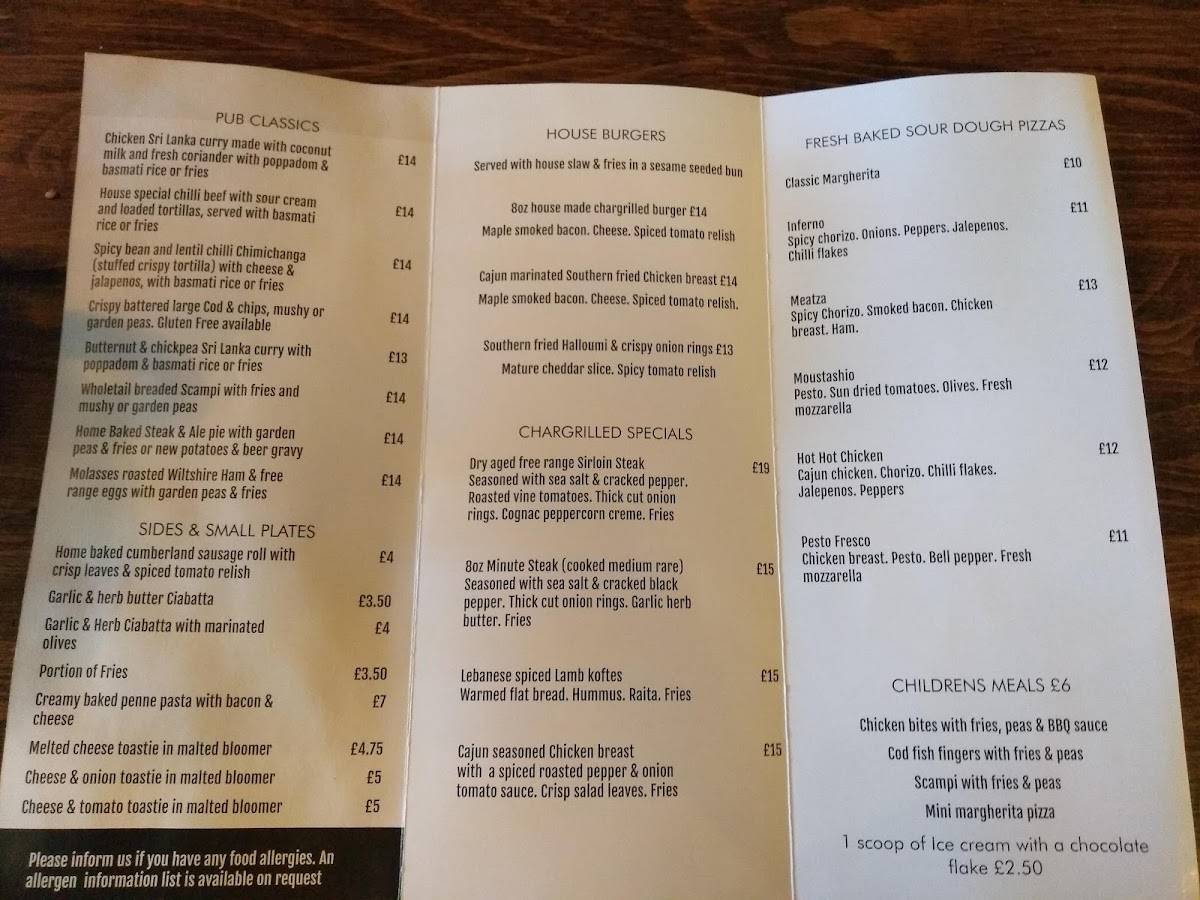 Menu at Black Horse lnn pub & bar, Devizes, Bath Rd