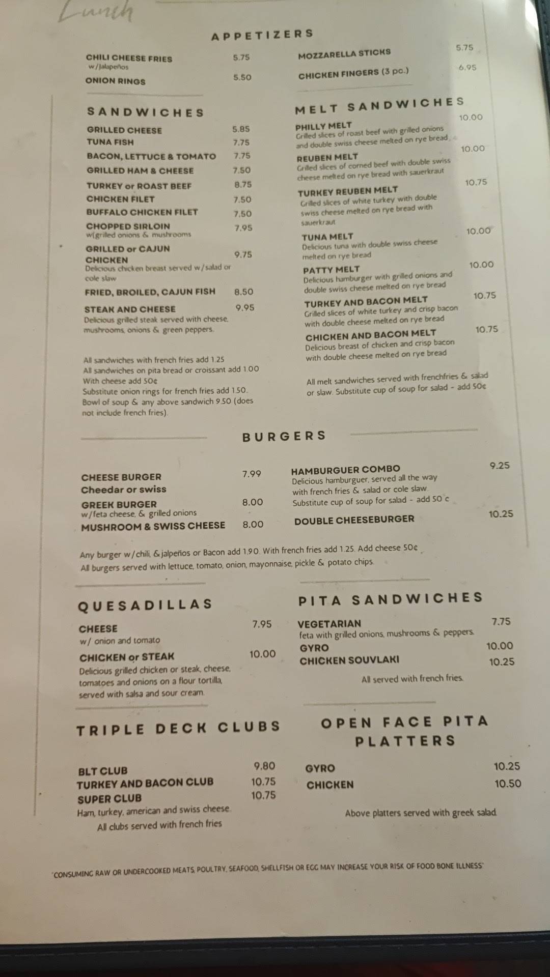 Menu at Bliss Cook House restaurant, Palm Harbor