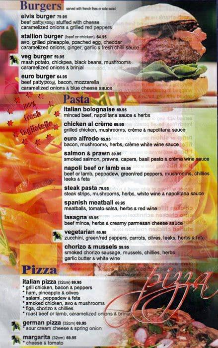 Menu at Euro Caffé cafe, Bloemfontein, U32 Mimosa Mall