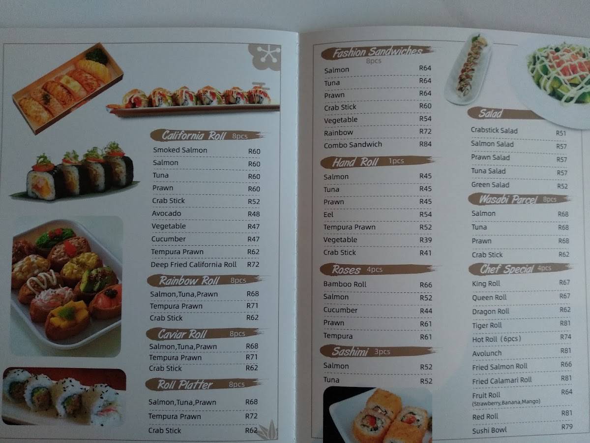 Menu at Nagoya Restaurant, Bloemfontein