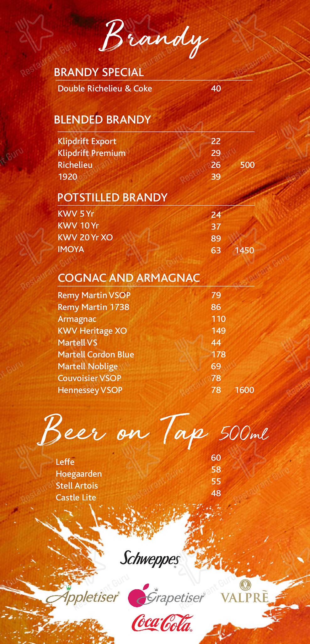 Menu at Blu Saffron restaurant, Pretoria