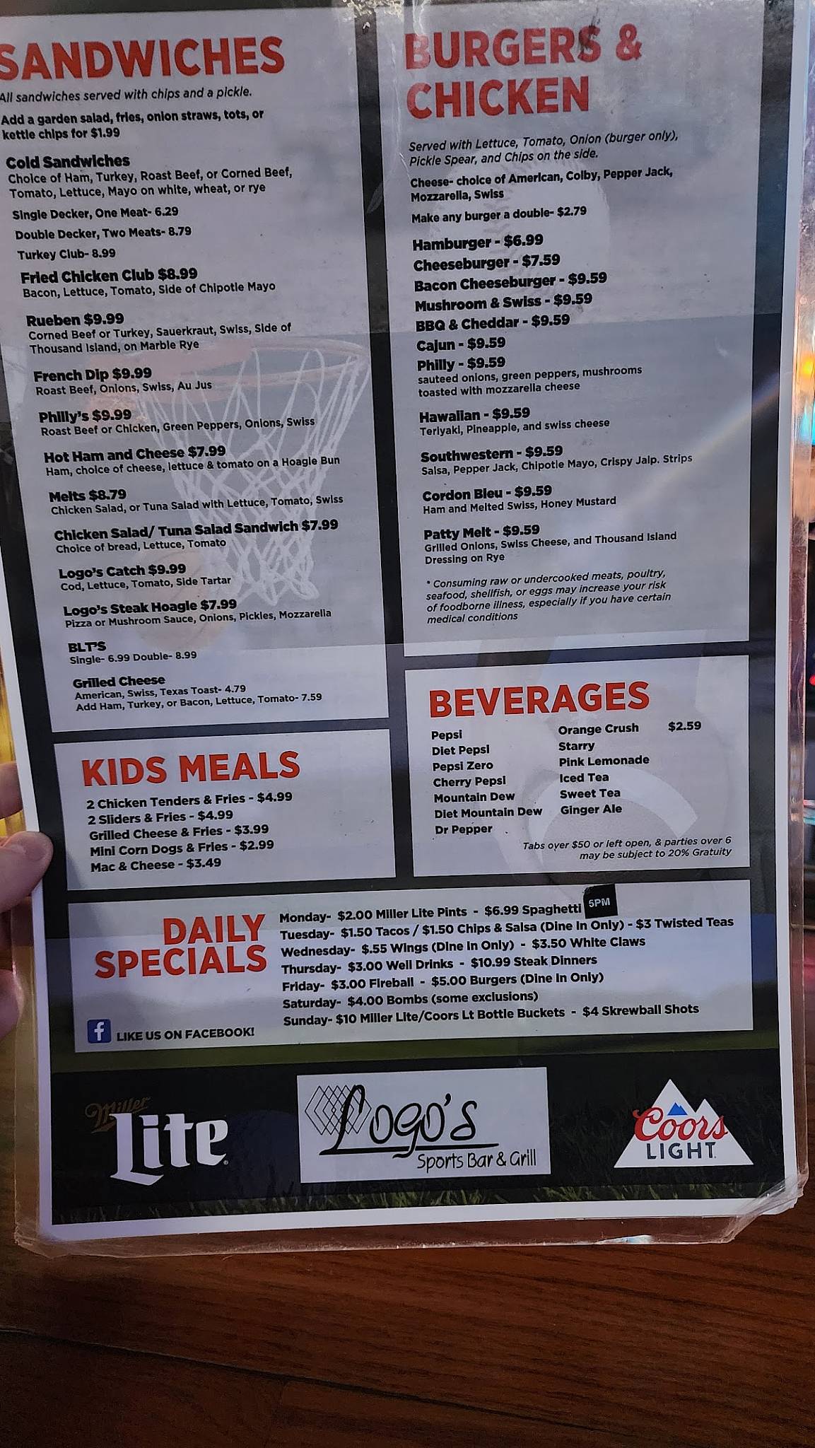 Menu at Logo's Sports Bar & Grill, Cincinnati
