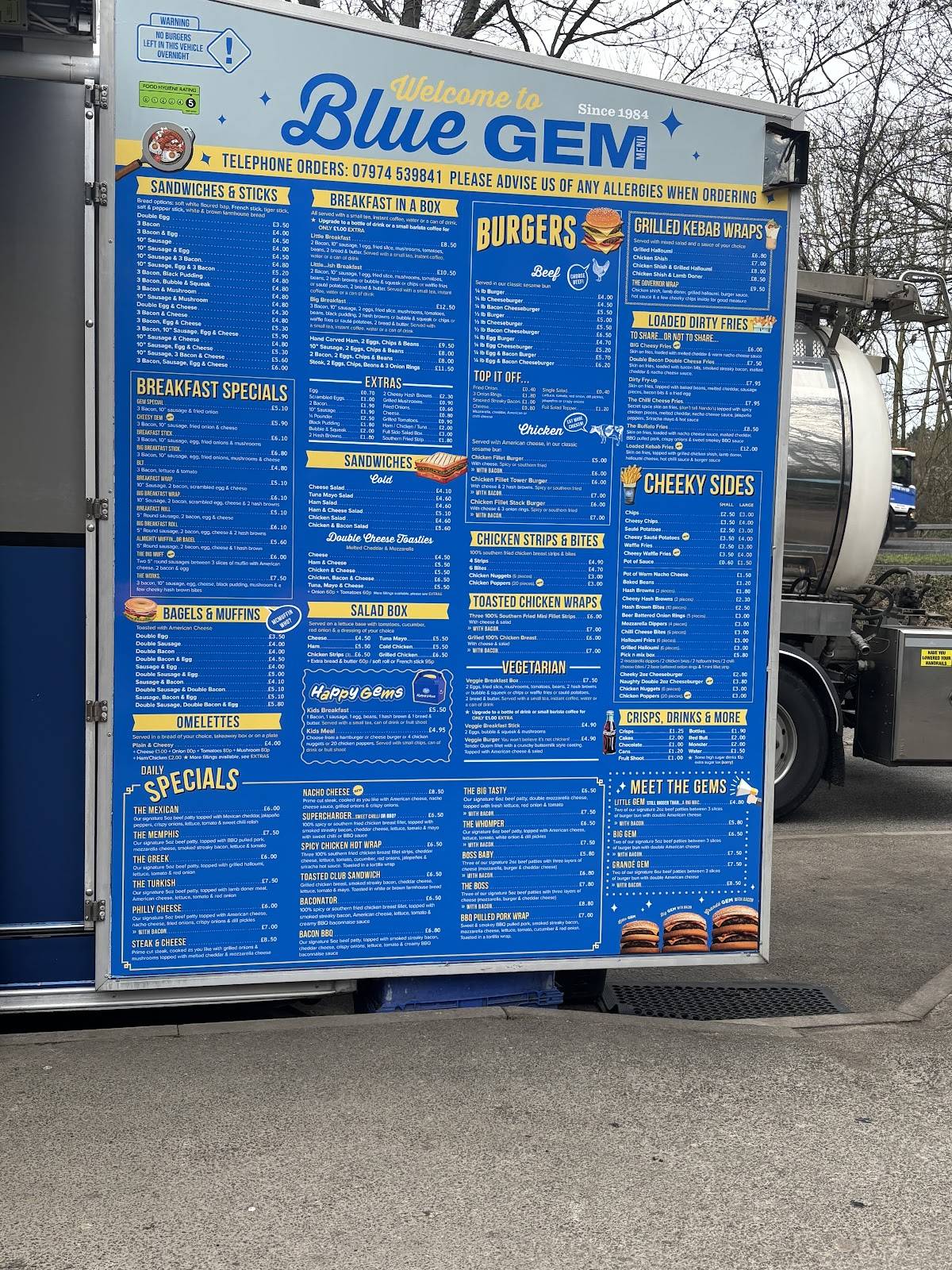 Menu at Blue Gem Snack Bar, Aylesford, Malling Rd