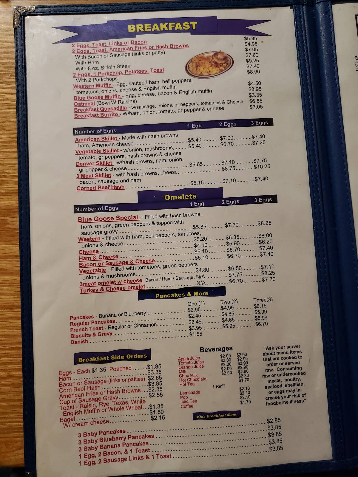 Menu at Blue Goose Cafe, Fennville