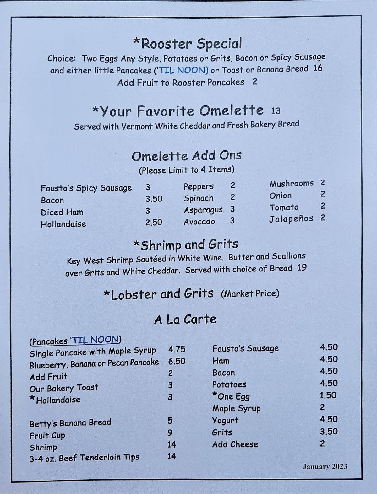 Menu at Blue Heaven restaurant, Key West