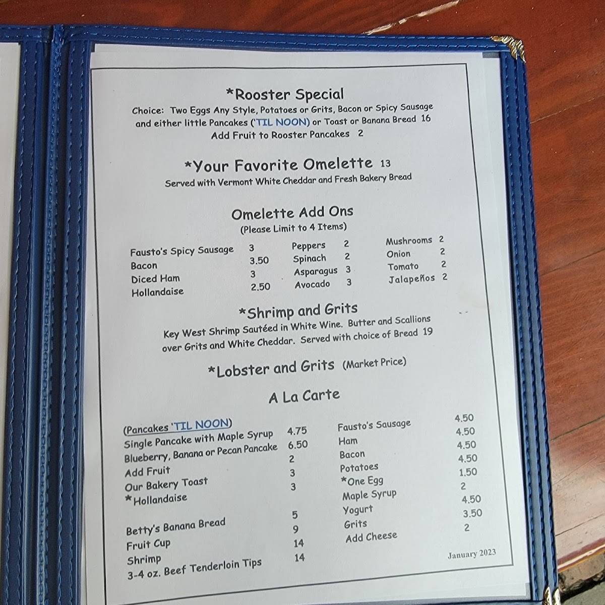 Menu at Blue Heaven restaurant, Key West