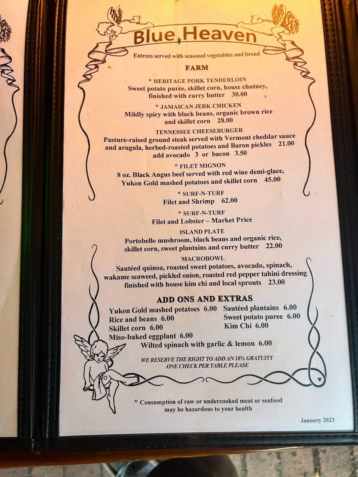 Menu at Blue Heaven restaurant, Key West