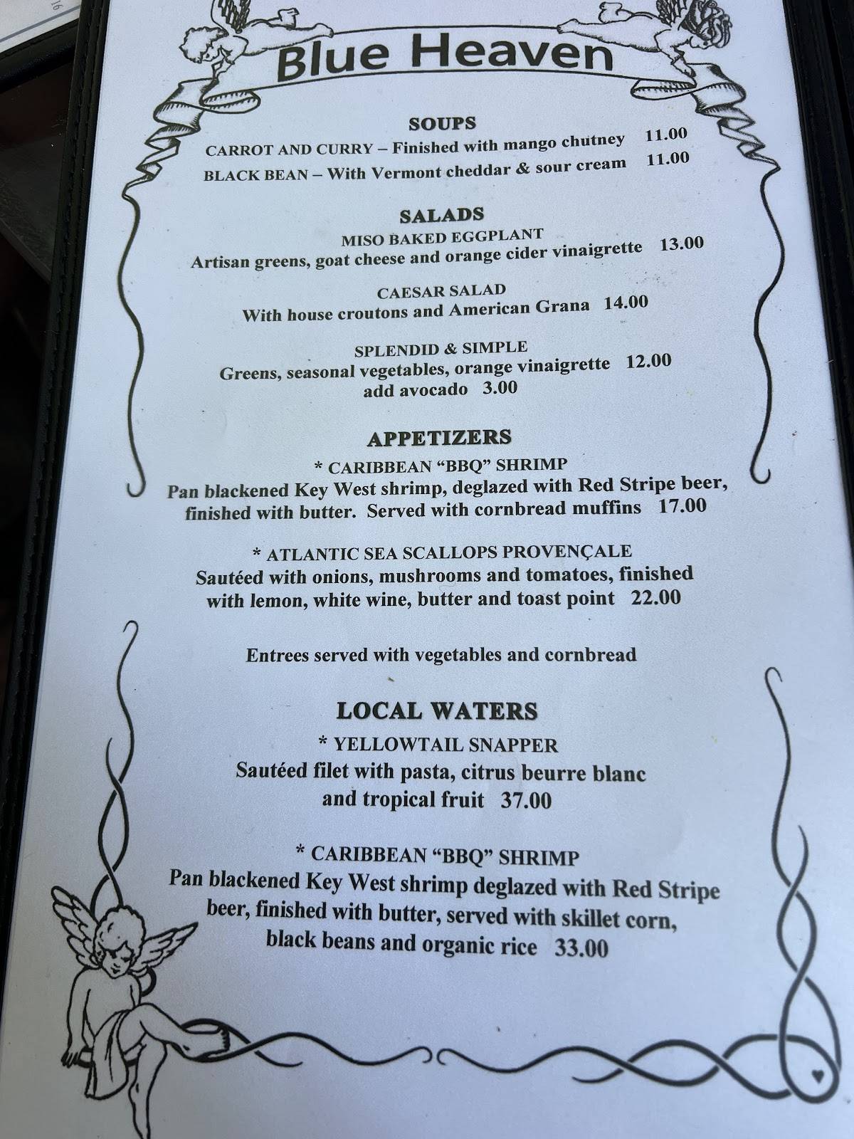 Menu at Blue Heaven restaurant, Key West