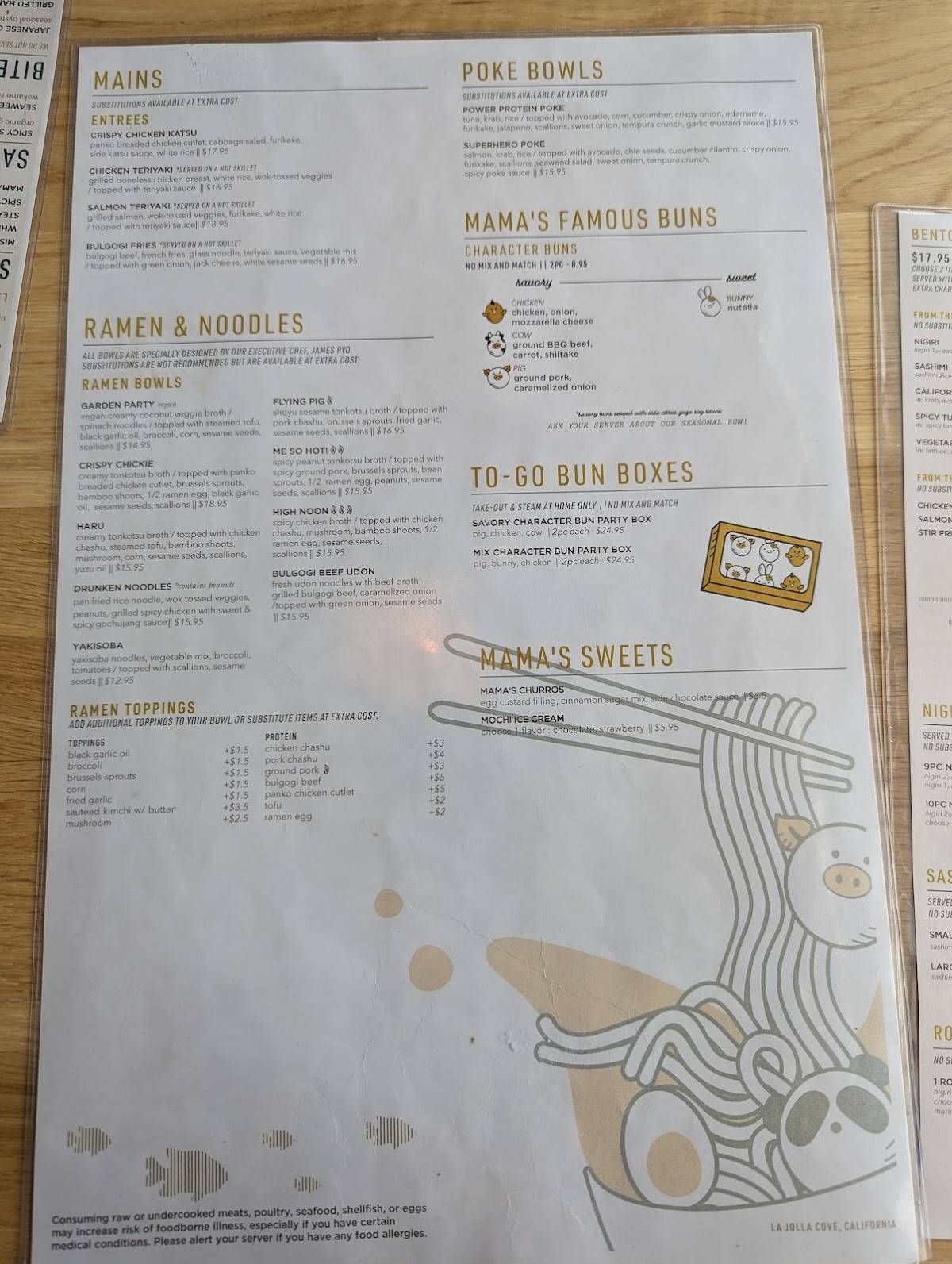 Carta del restaurante Blue Ocean / Harumama, San Diego, Prospect St