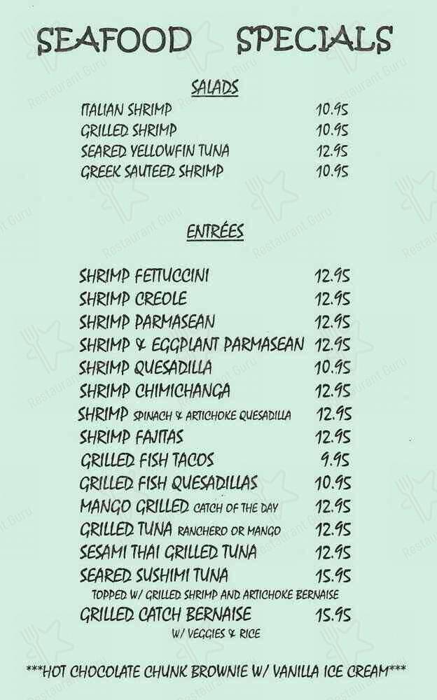 Menu at Blue Tomato restaurant, New Orleans