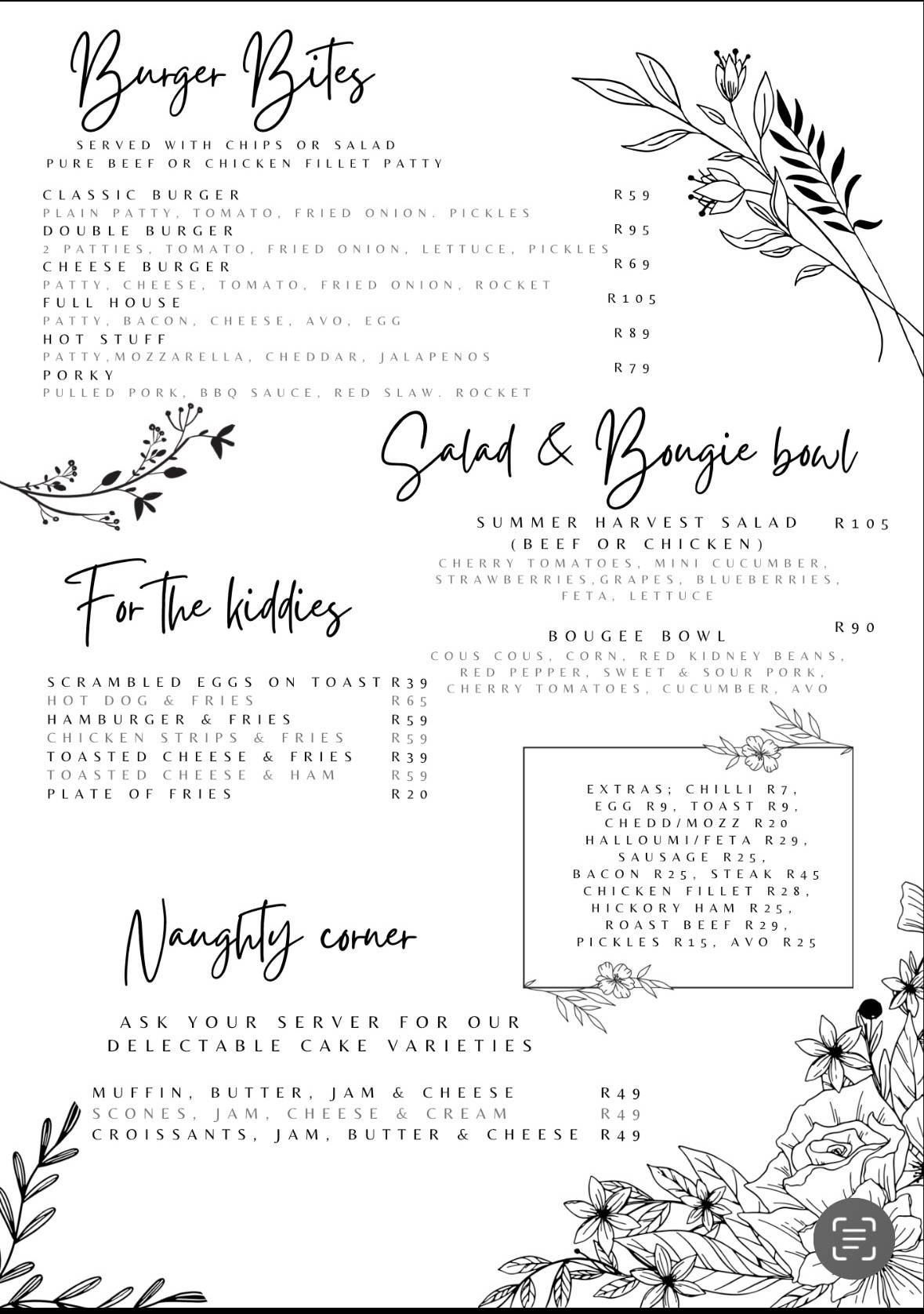 Menu at Blueberry Haze Cafe, Boksburg