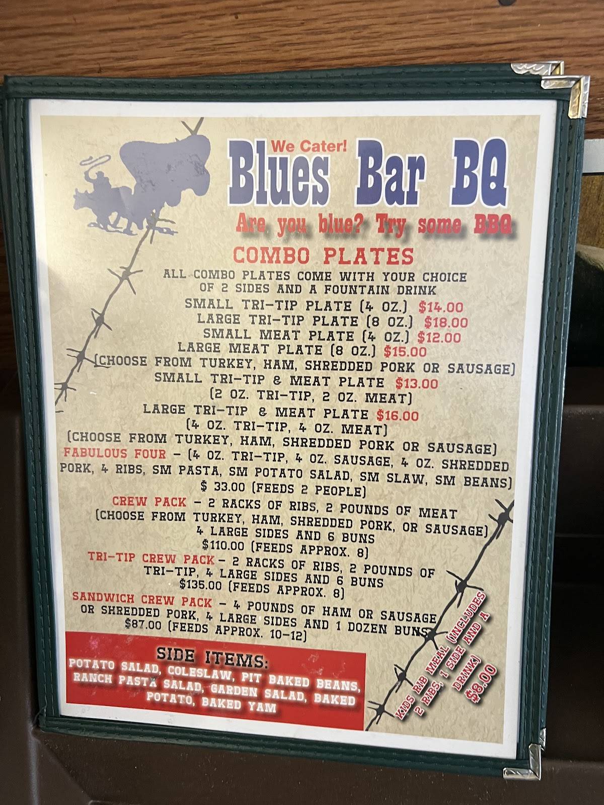 Menu at Blues BBQ, Billings