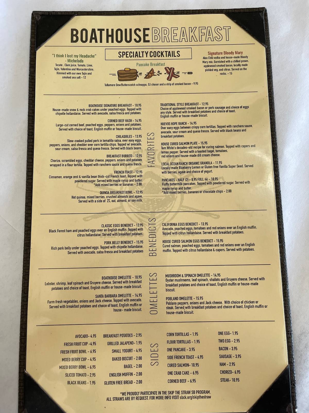 Menu at Boathouse at Hendry's Beach restaurant, Santa Barbara