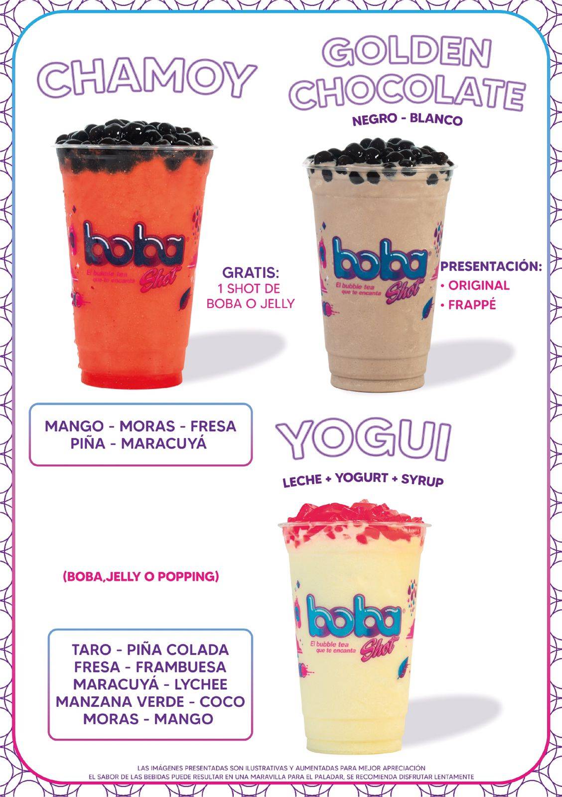 Carta del café Boba Shot, Acapulco, Av Costera Miguel Alemán 2148
