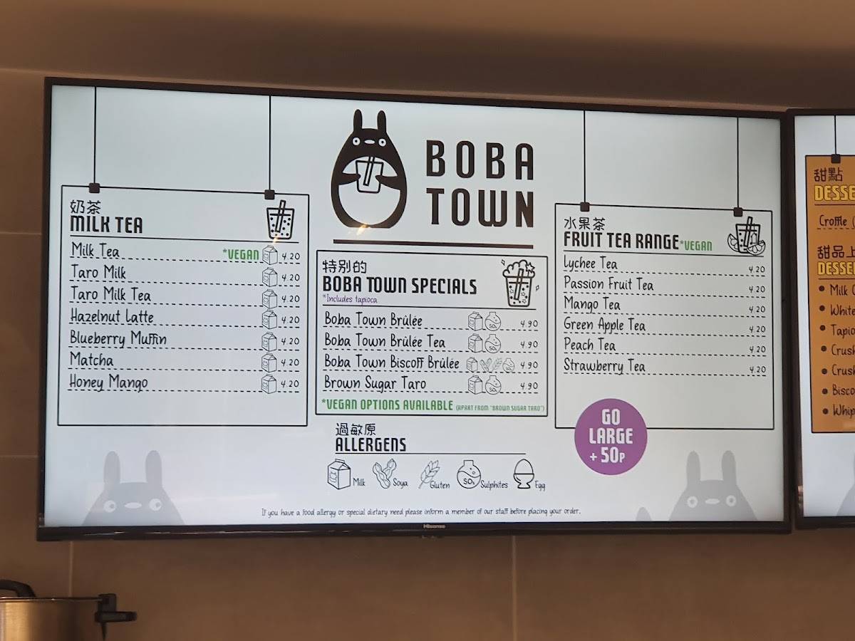 Menu at Boba Town, Gravesend