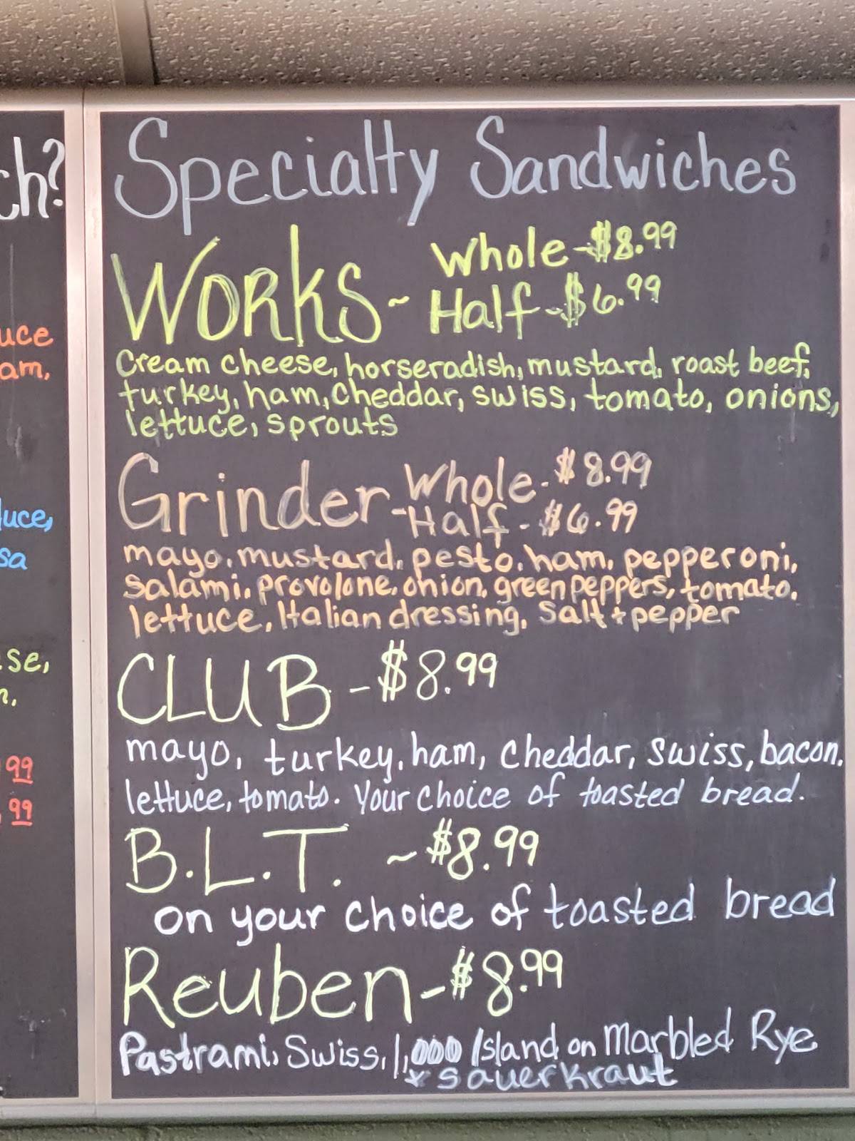 Menu at Bob's Deli restaurant, Roseburg