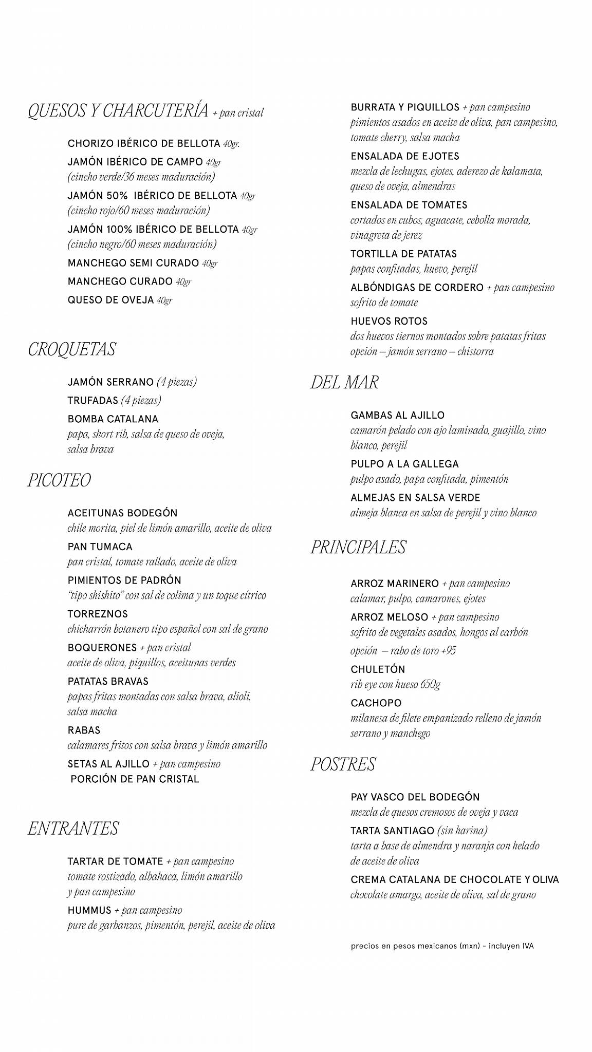 Carta del restaurante Bodegon del Rosas, San Pedro Garza García