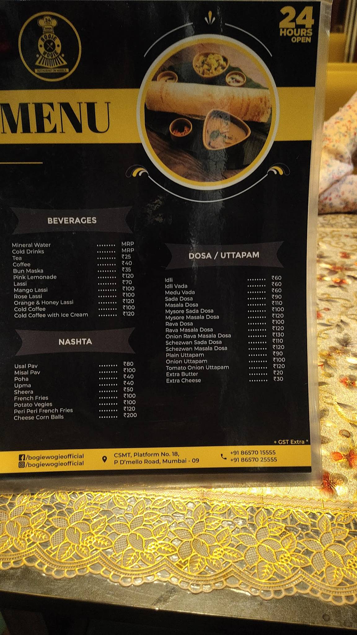 Menu at Bogie Wogie Restaurant On Wheels, Mumbai