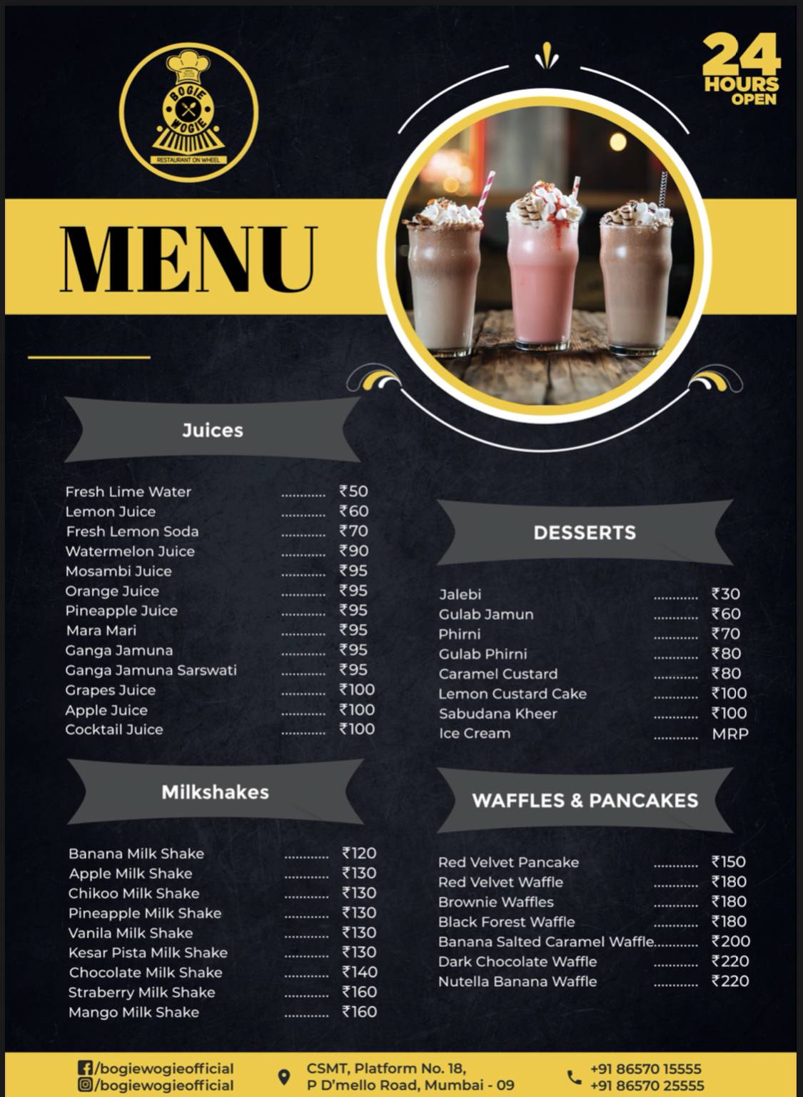 Menu at Bogie Wogie Restaurant On Wheels, Mumbai