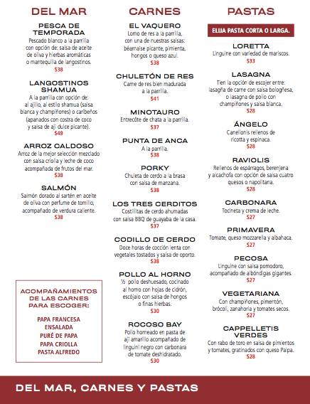Carta de Bar Shamua, Bogotá, Av. Cra 19 #114-70
