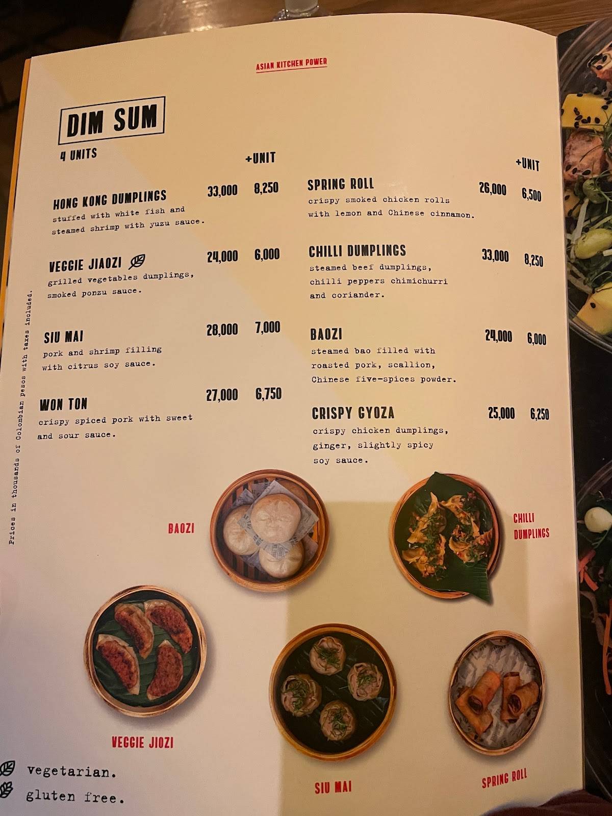 Carta del restaurante Ko Asian Kitchen, Bogotá