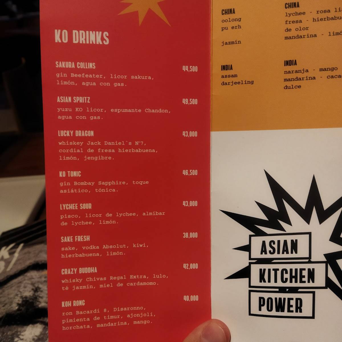 Carta del restaurante Ko Asian Kitchen, Bogotá