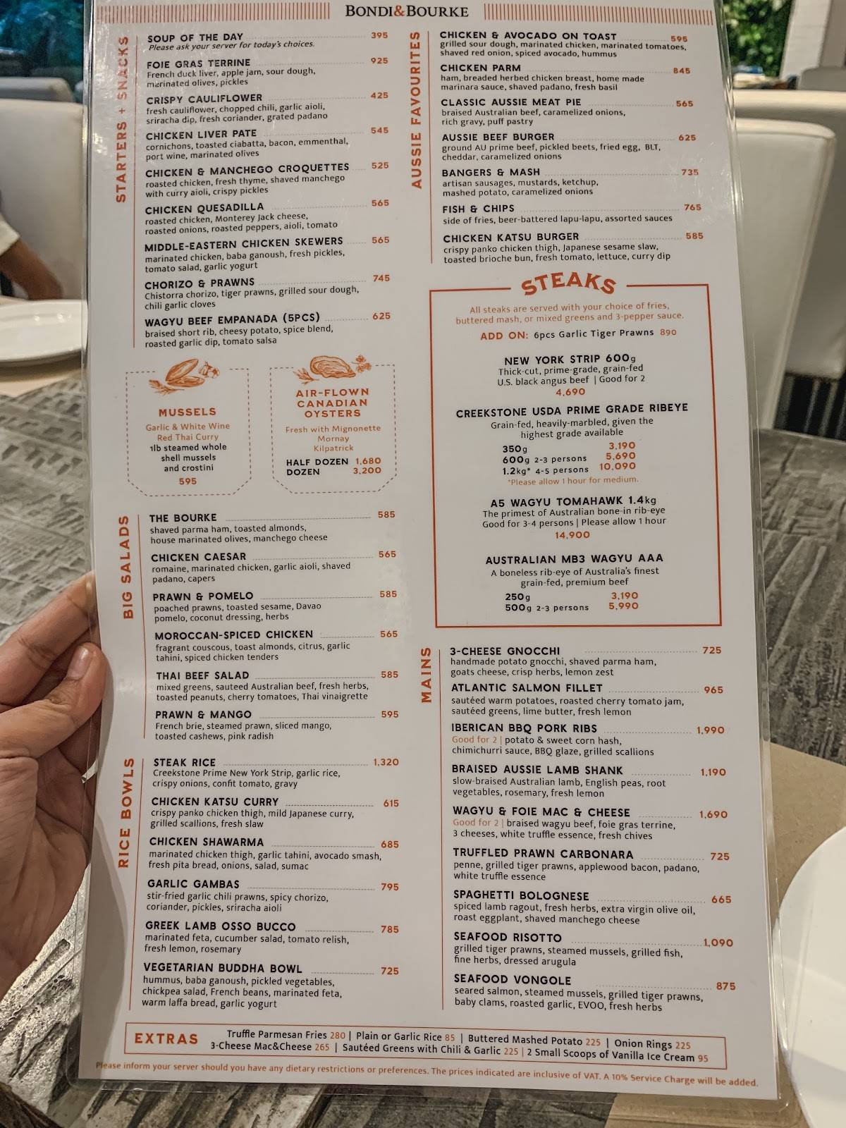 Menu at Bondi&Bourke steakhouse, Makati, Cattleya Condominium