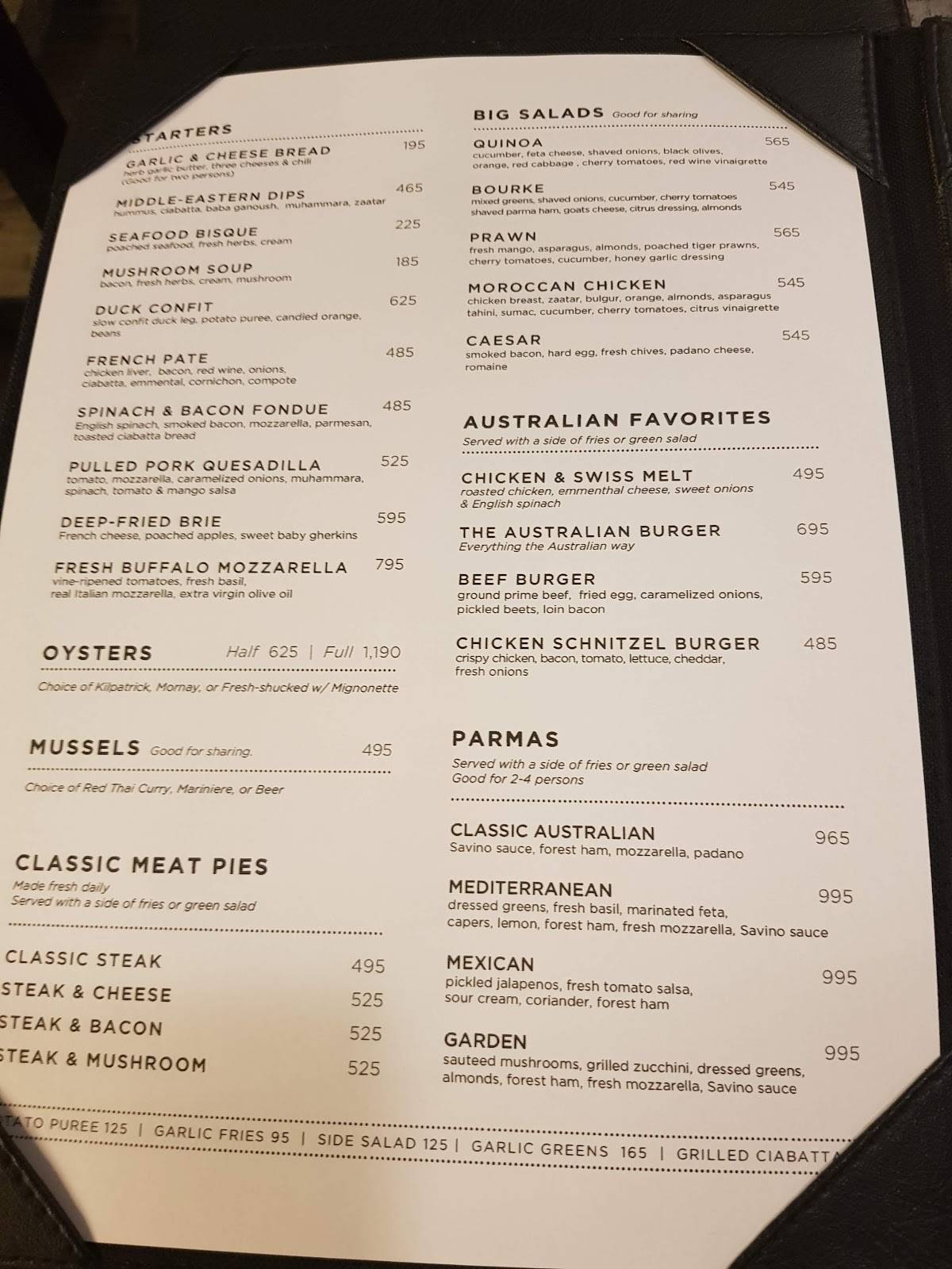 Menu at Bondi&Bourke steakhouse, Makati, Cattleya Condominium