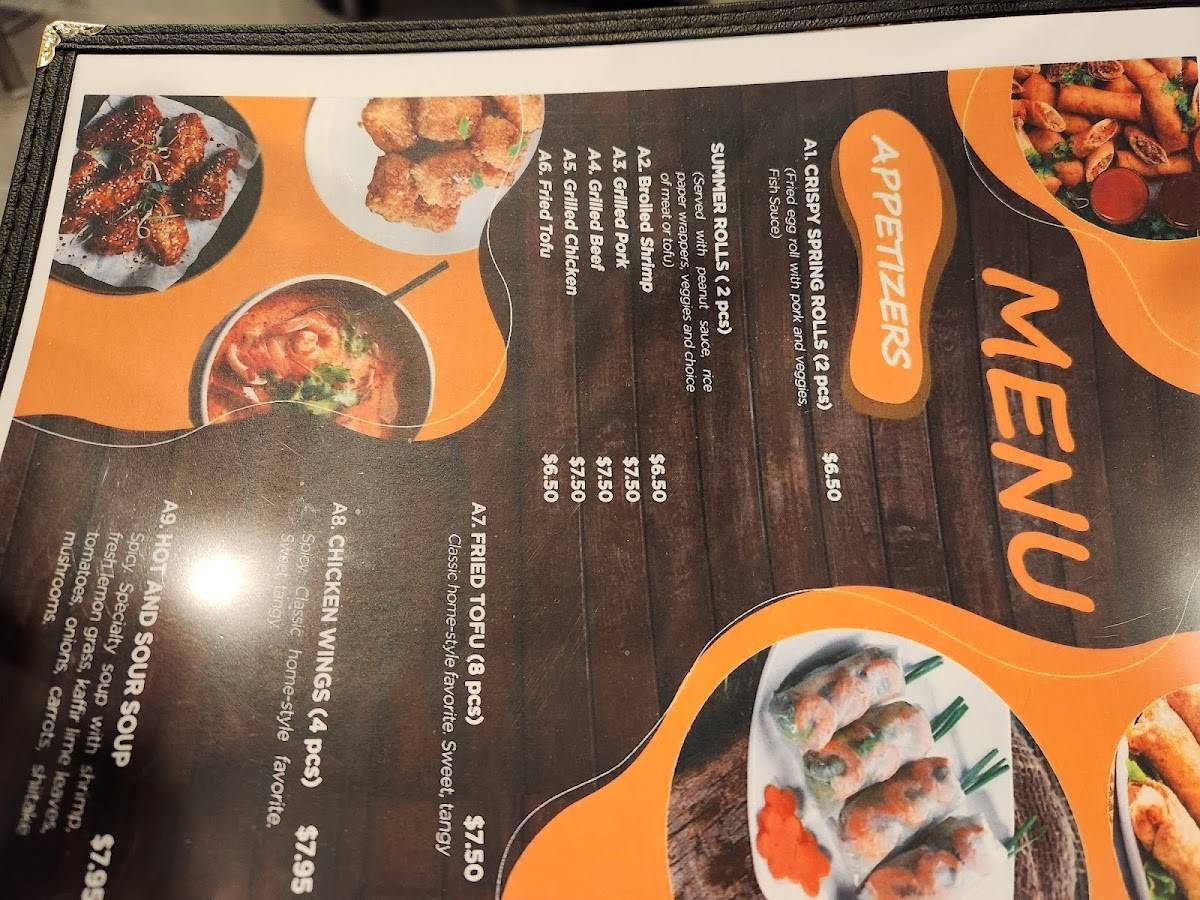 Menu at Booboo Pho restaurant, Montgomery Village